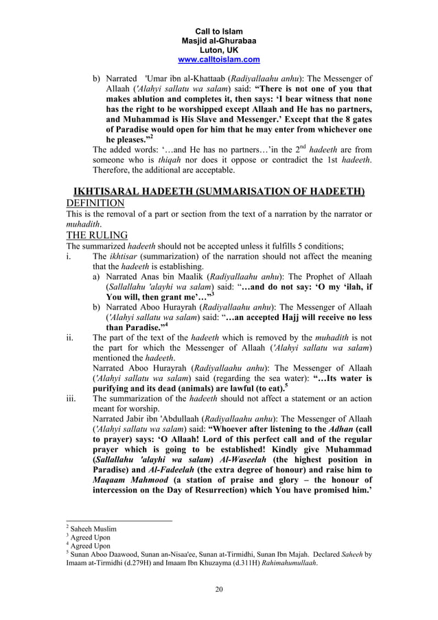 Mustalah al-Hadeeth (Classification of Hadeeth) | PDF