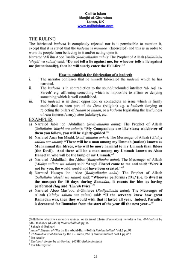 Mustalah al-Hadeeth (Classification of Hadeeth) | PDF