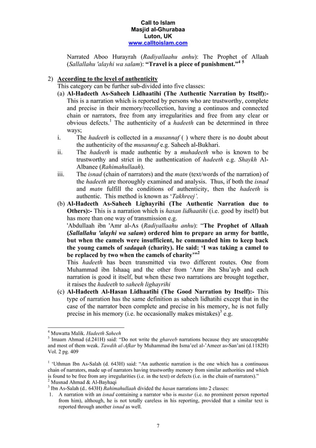 Mustalah al-Hadeeth (Classification of Hadeeth) | PDF