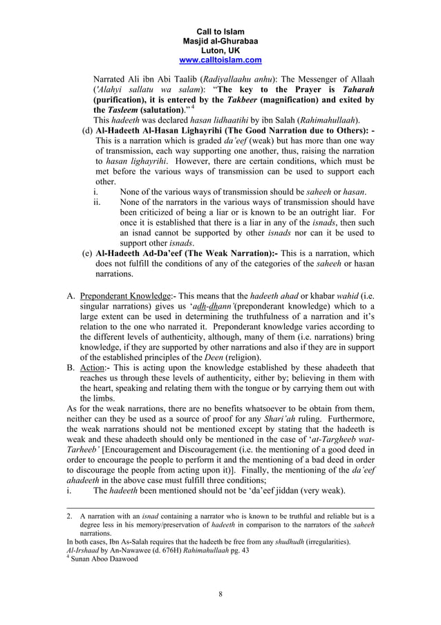 Mustalah al-Hadeeth (Classification of Hadeeth) | PDF