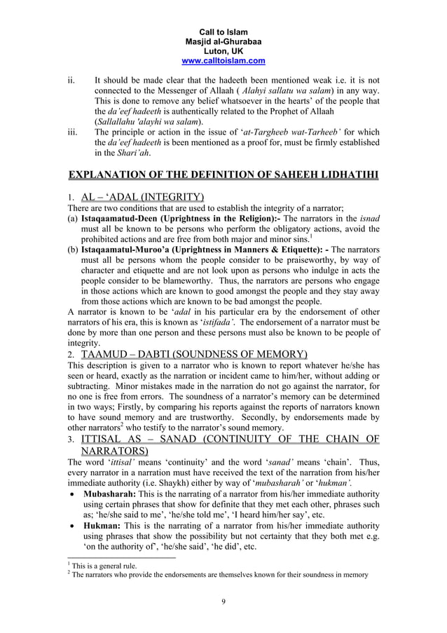 Mustalah al-Hadeeth (Classification of Hadeeth) | PDF