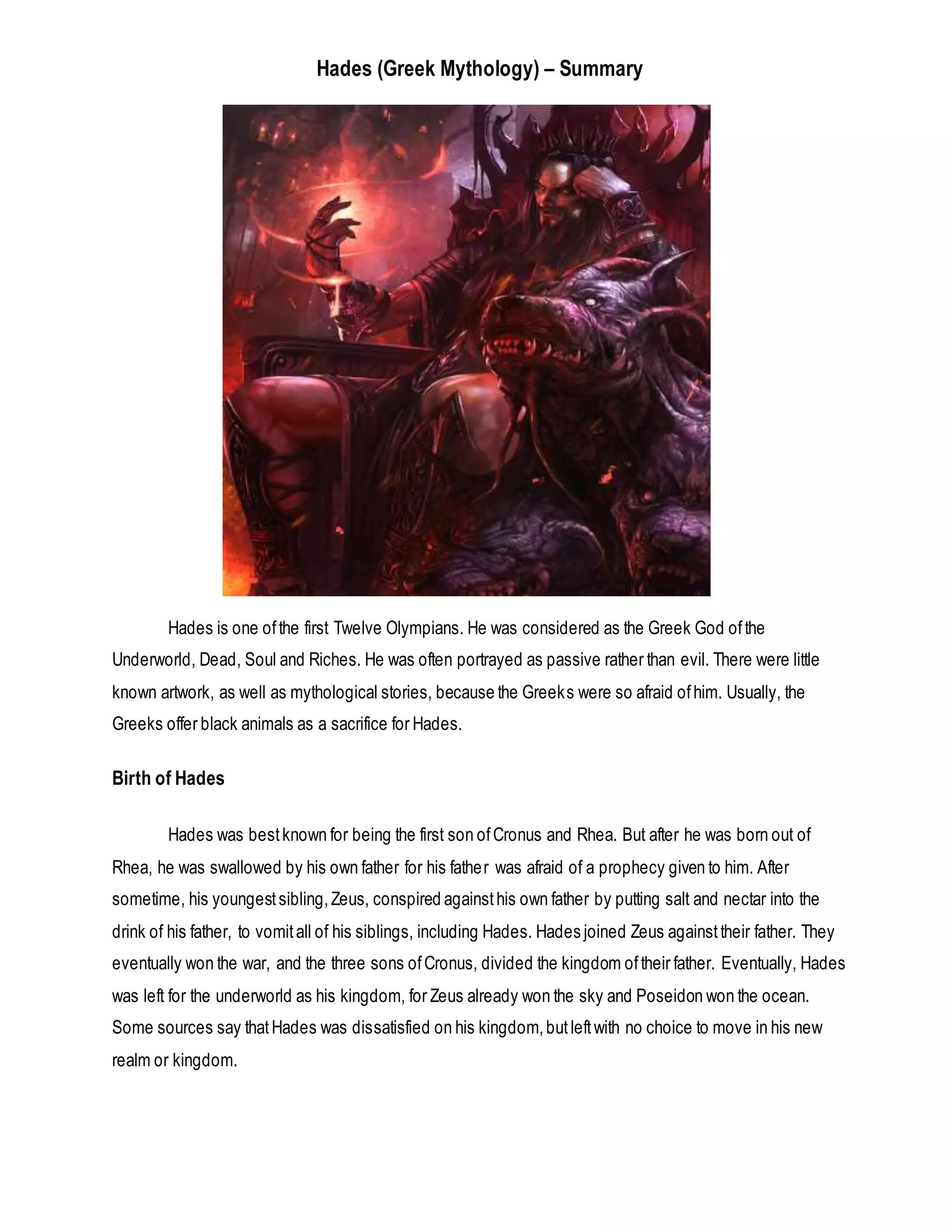 Hades (Greek Mythology) - Summary | DOCX