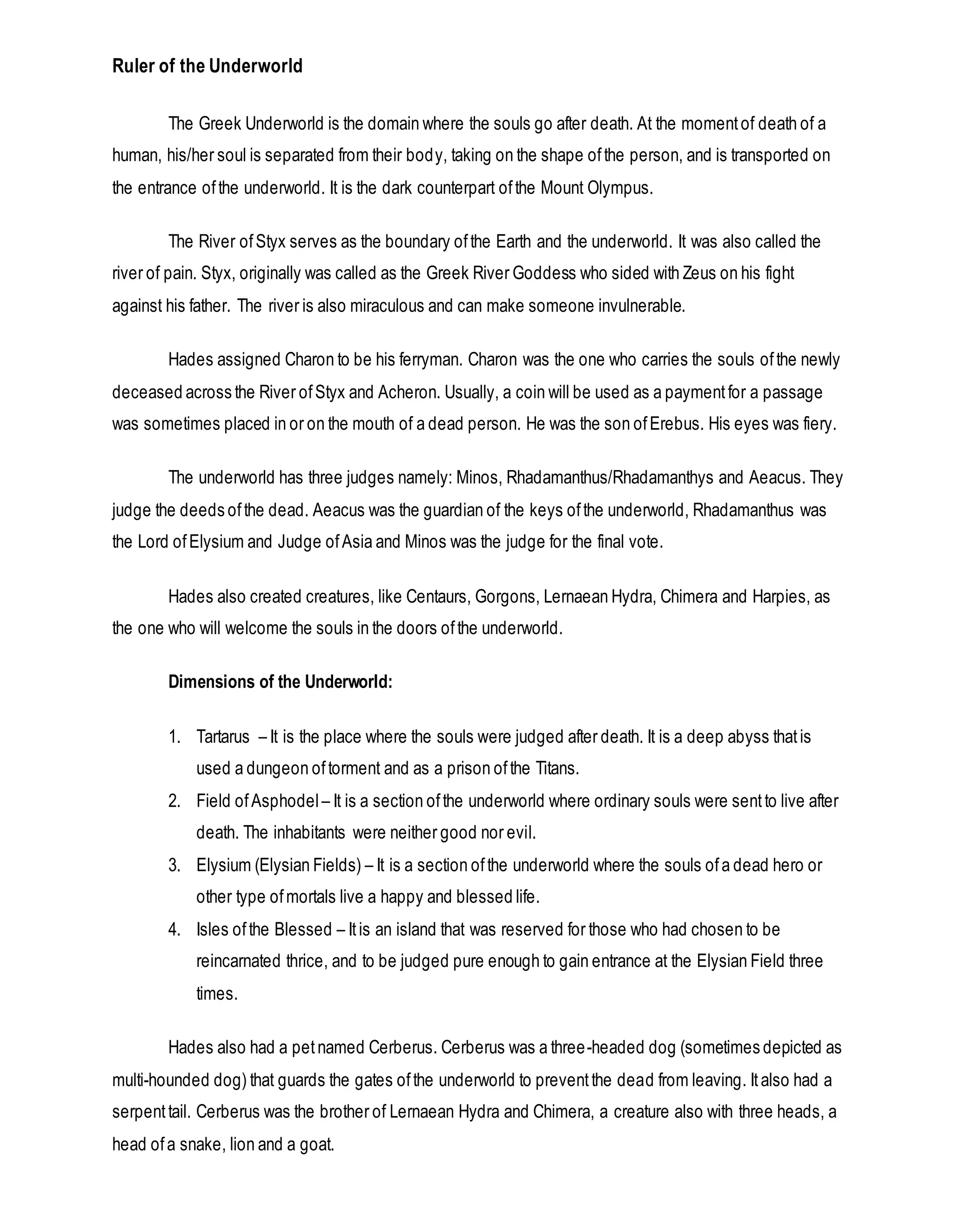 Hades (Greek Mythology) - Summary | DOCX