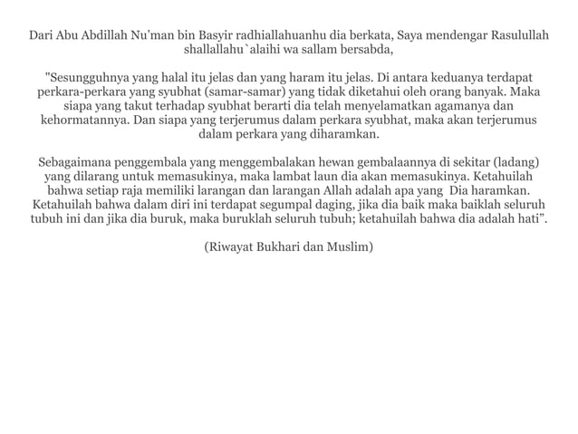 Hadis 6 : Halal Dan Haram (Melayu) | PDF