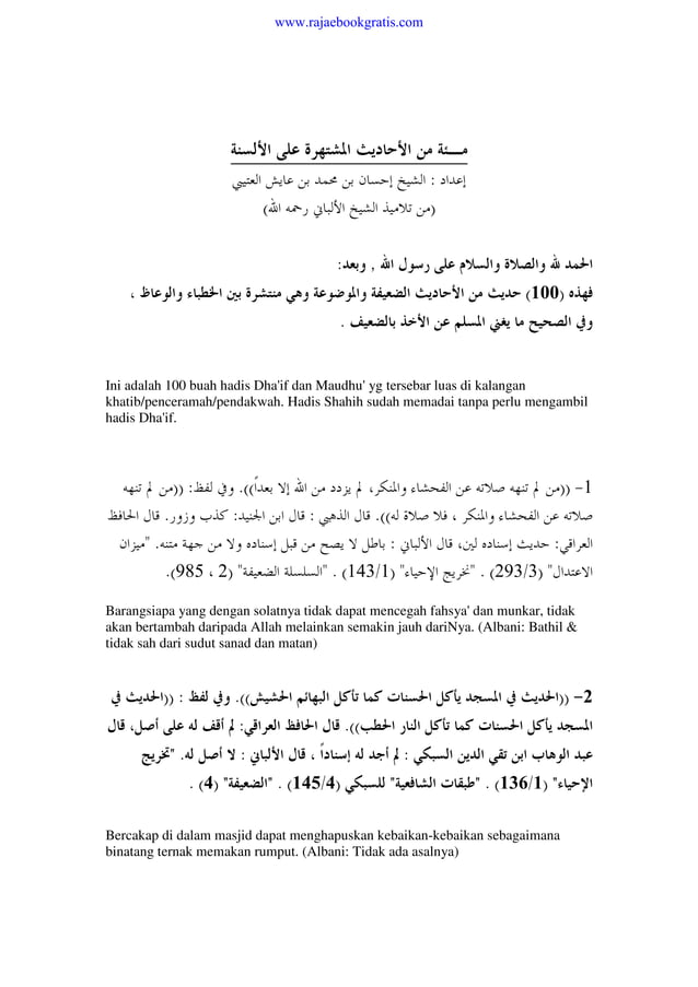Hadis dhaifdanpalsuyangmasyhurdikalanganmasyarakat | PDF
