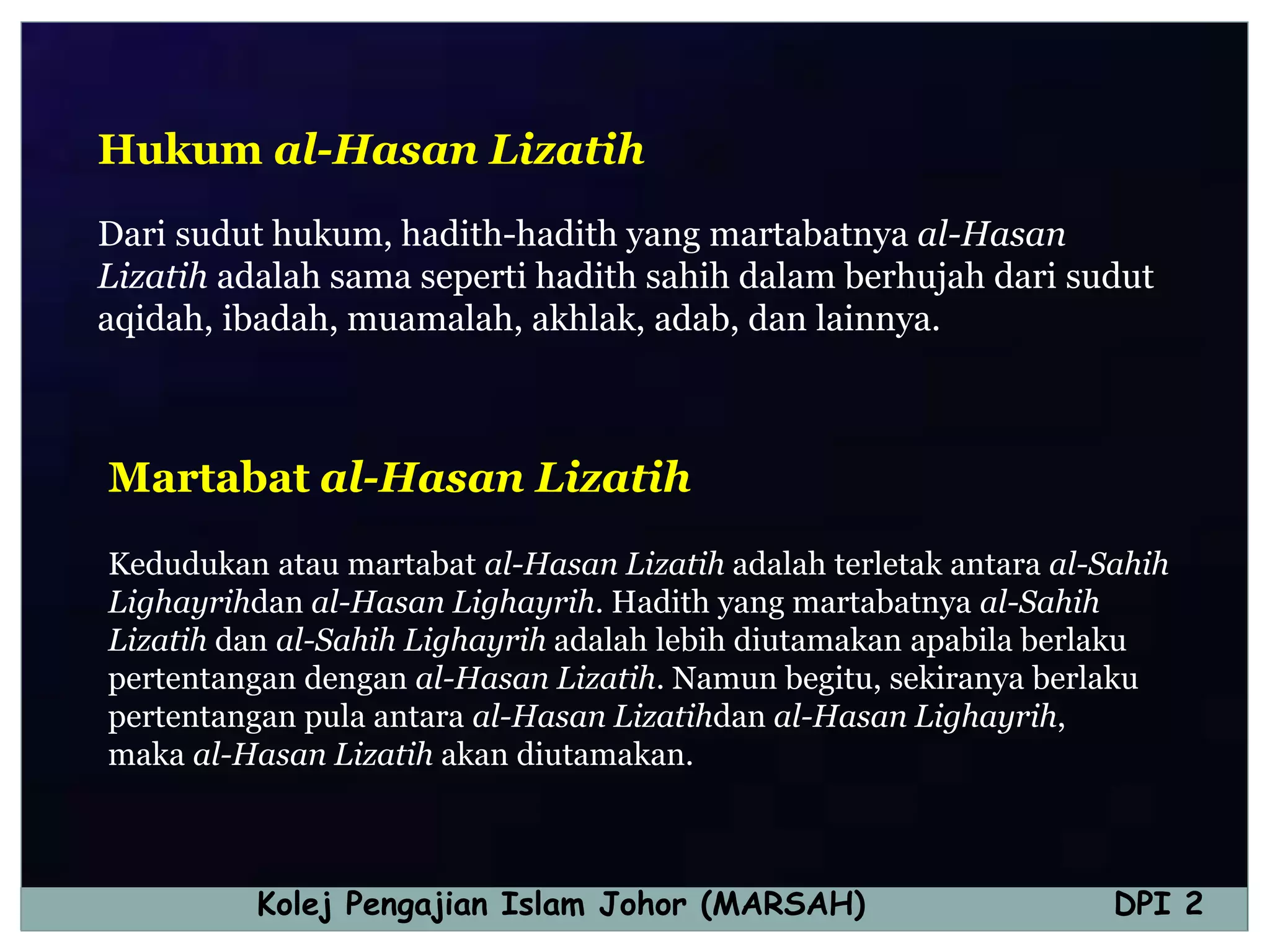 Hadis Hasan dan Hadis sahih - MARSAH | PPTX