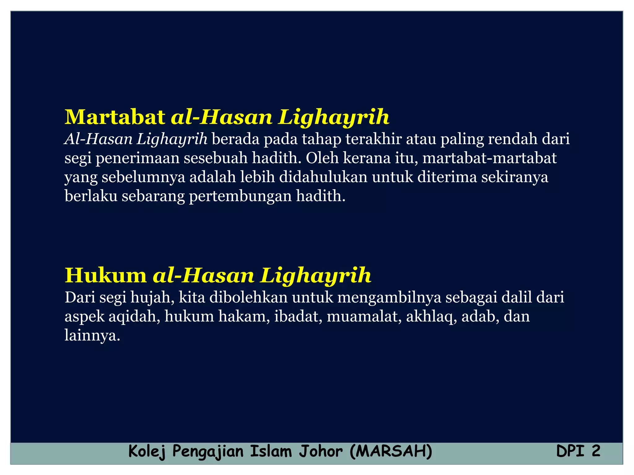 Hadis Hasan dan Hadis sahih - MARSAH | PPTX