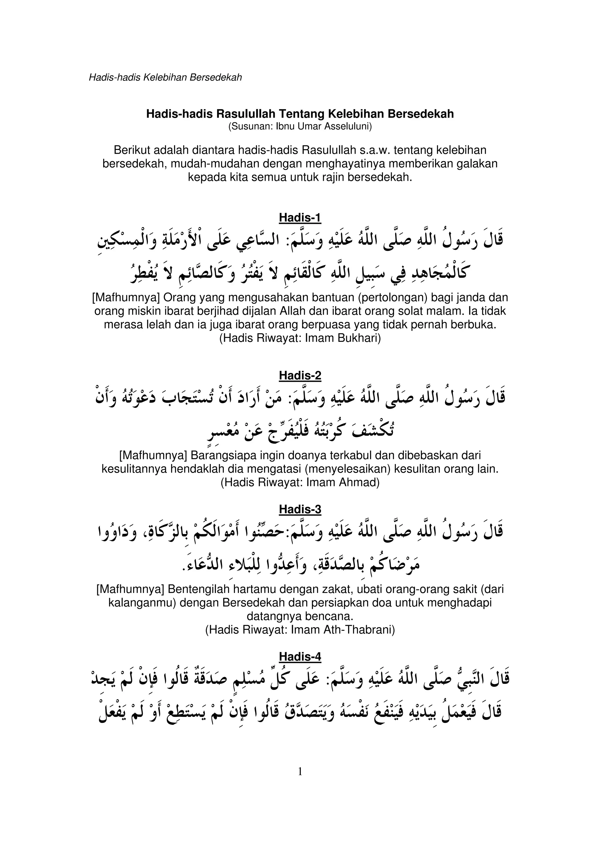 Hadis Kelebihan Bersedekah | PDF