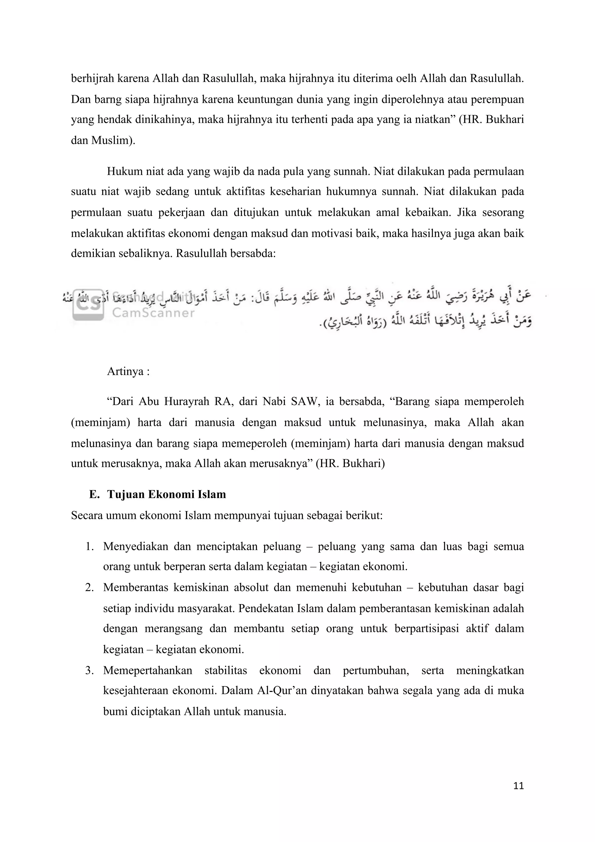 Hadist tentang nilai dasar, tujuan, dan motivasi ekonomi | PDF
