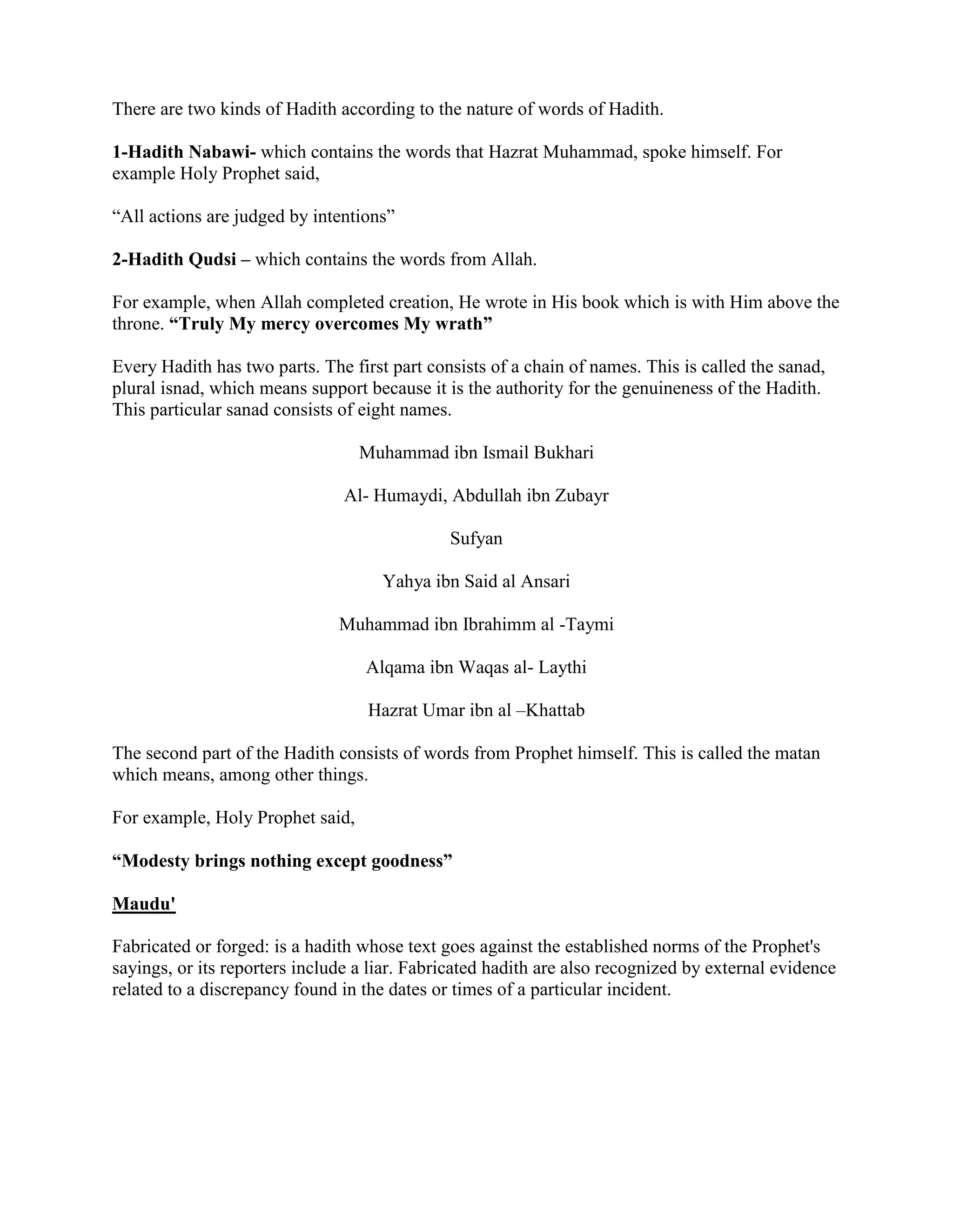 Hadith ranking - Type of Hadith in Islam | PDF