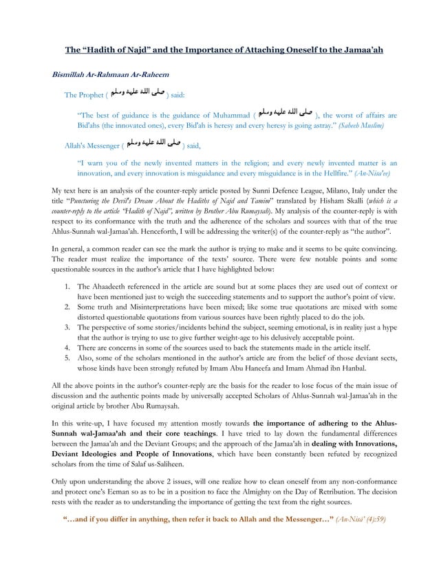 Hadith of najd & the ahlus sunnah wal-jamaa'ah | PDF | Islam | Religion ...