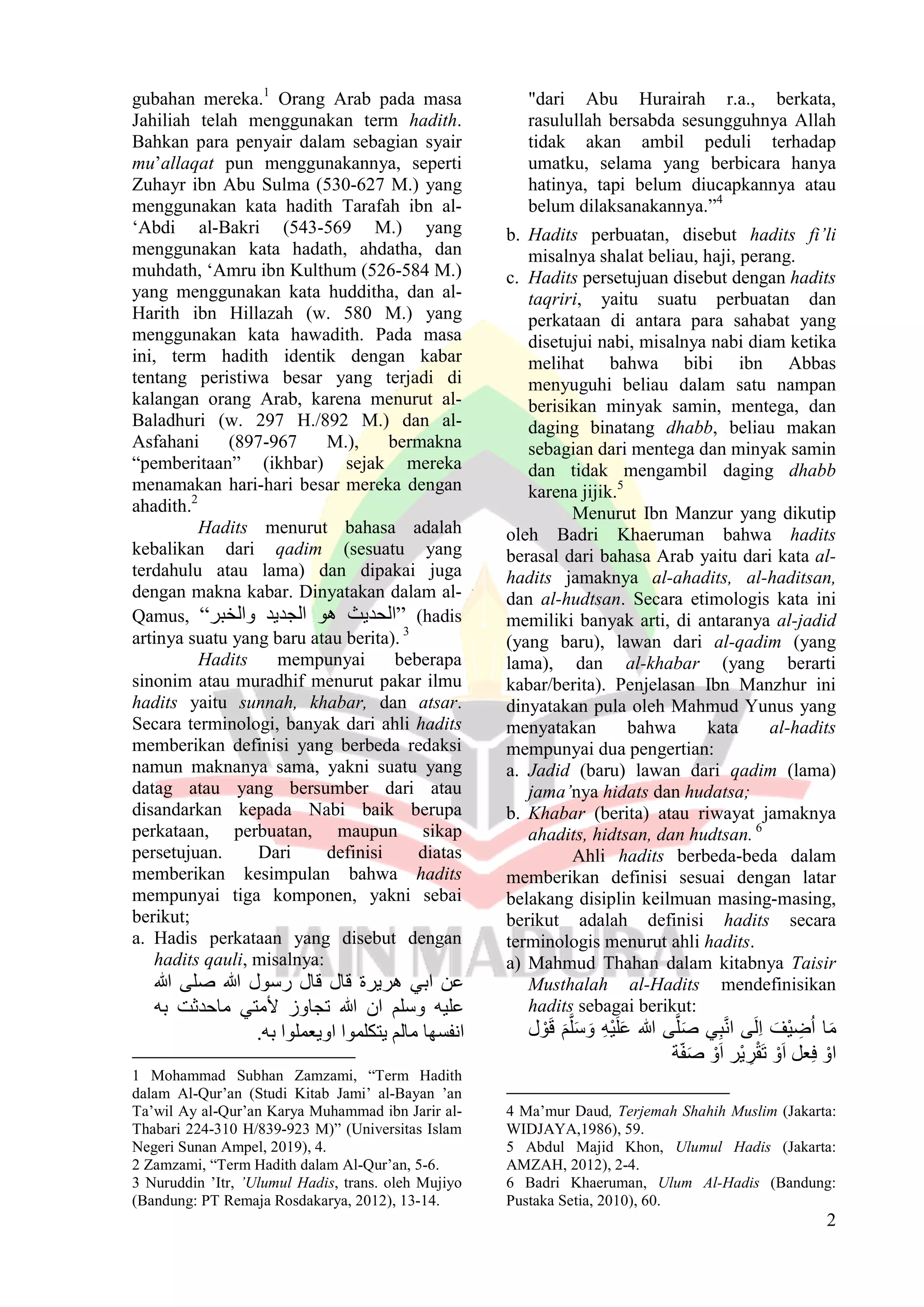 HADITS, SUNNAH, KHABAR DAN ATSAR SERTA KEDUDUKAN DAN FUNGSI HADITS | PDF