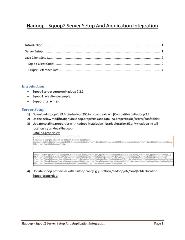 Hadoop Sqoop2 Server Setup And Application Integration Pdf