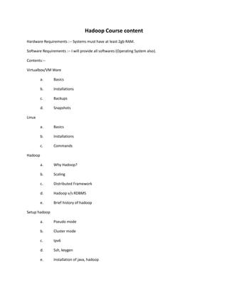 Hadoop course content | DOCX