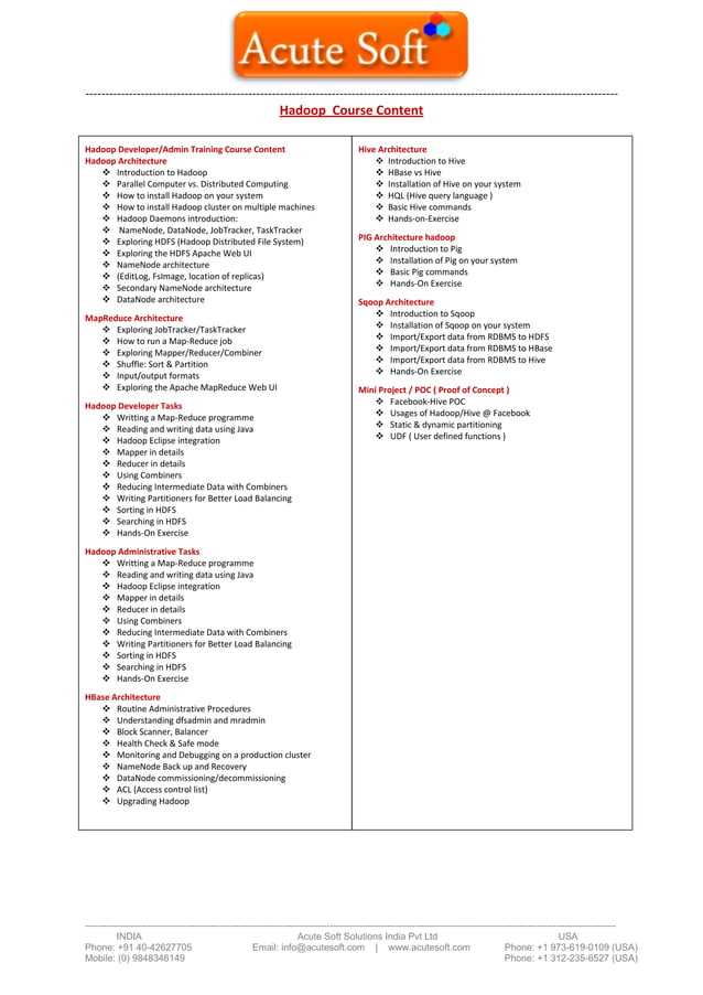 Hadoop course content | PDF | Databases | Computer Software and Applications
