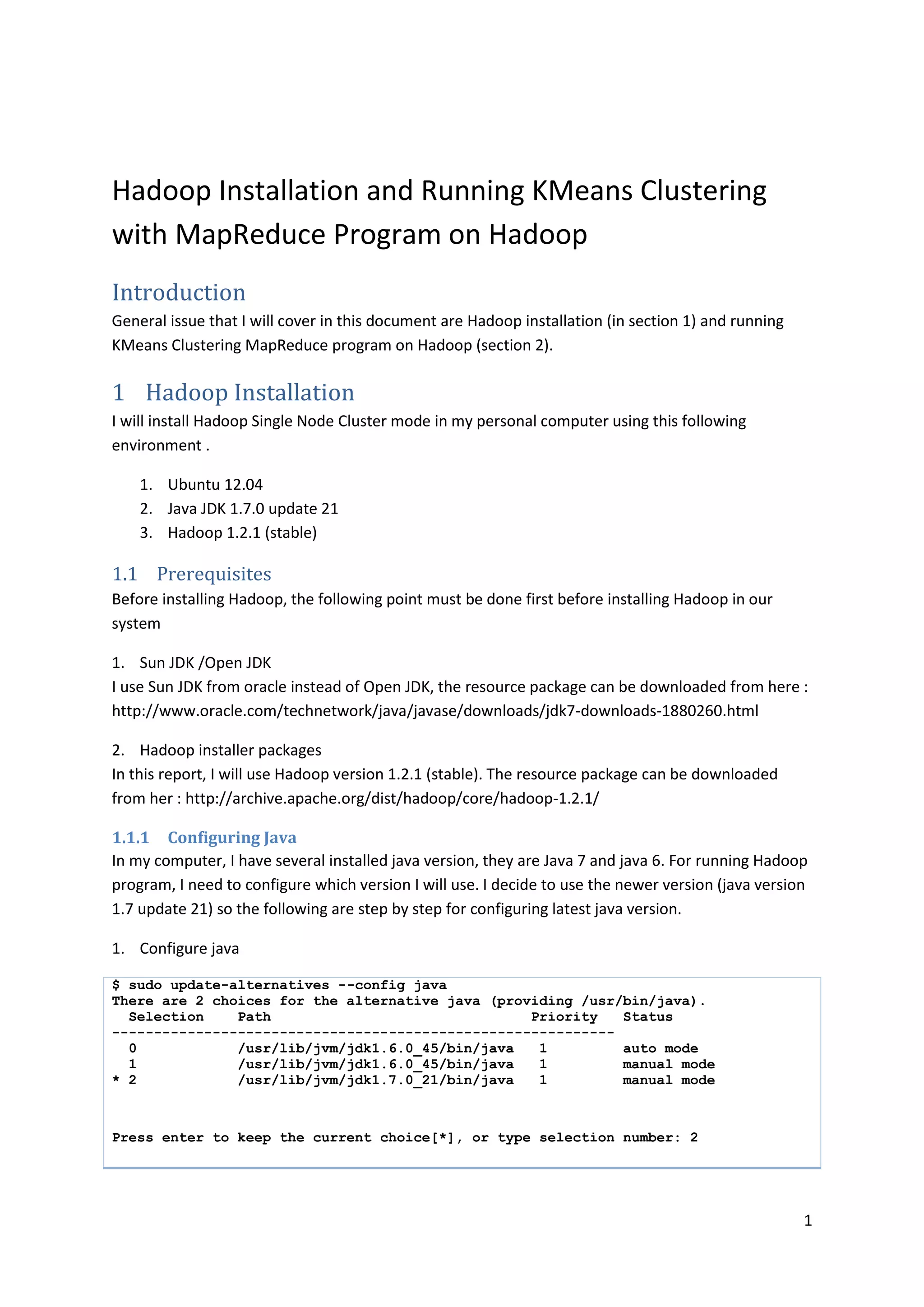 Hadoop installation and Running KMeans Clustering with MapReduce Program on Hadoop | PDF