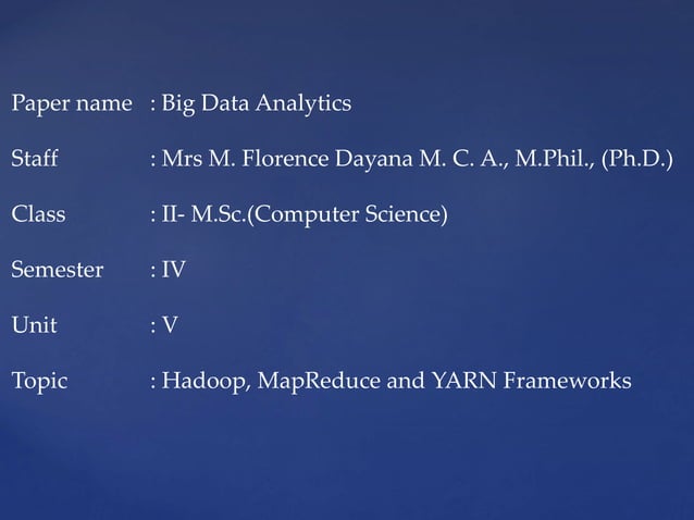 Hadoop, mapreduce and yarn networks | PPT