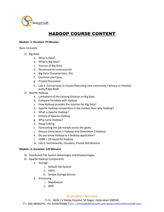 Hadoop online course content (pdf) | PDF