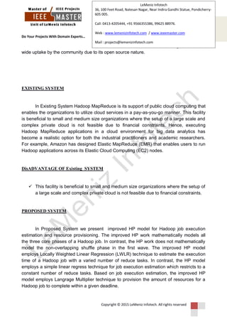 Hadoop performance modeling for job estimation and resource provisioning | PDF | Cloud Computing ...
