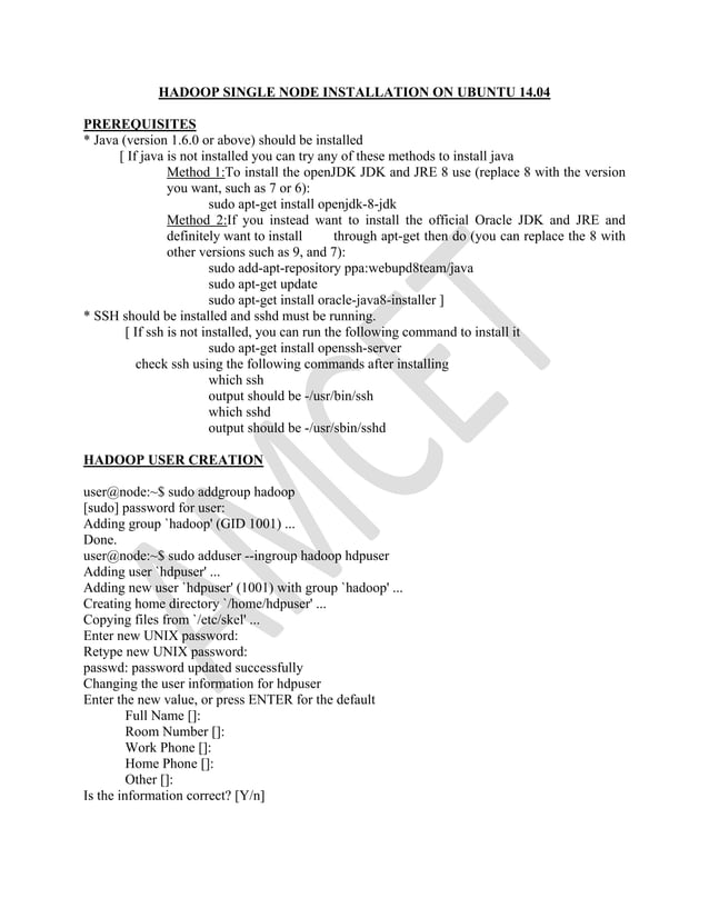 Hadoop single node installation on ubuntu 14 | PDF