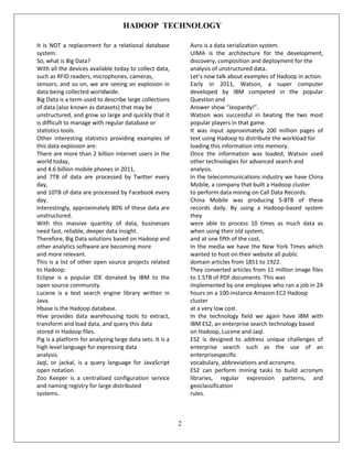 Hadoop technology doc | DOCX | Databases | Computer Software and ...