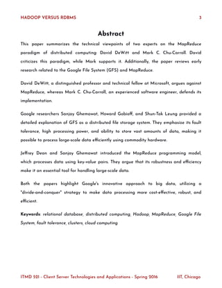 Hadoop versus RDBMS - Comparing the two data paradigms | PDF