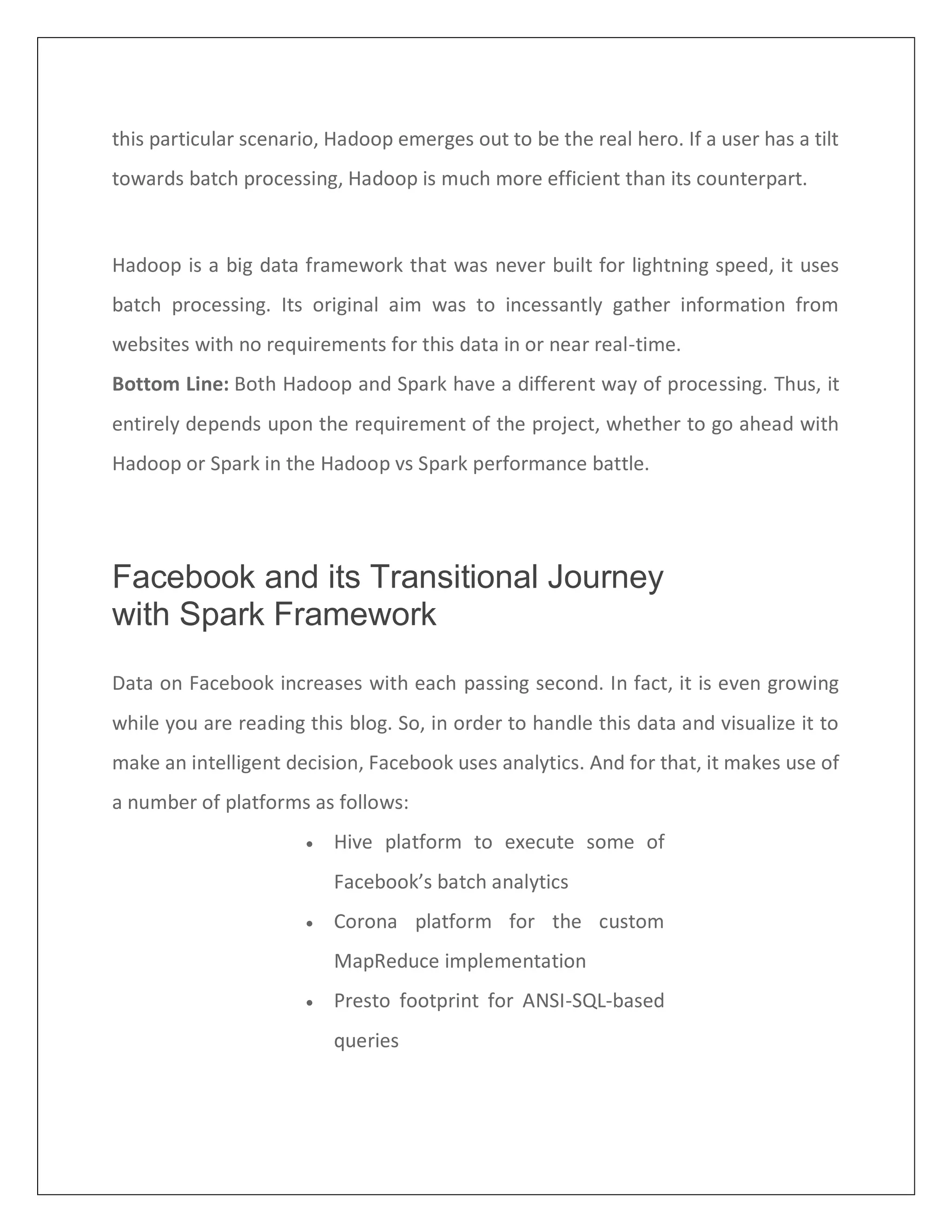 Hadoop Vs Spark — Choosing the Right Big Data Framework | PDF