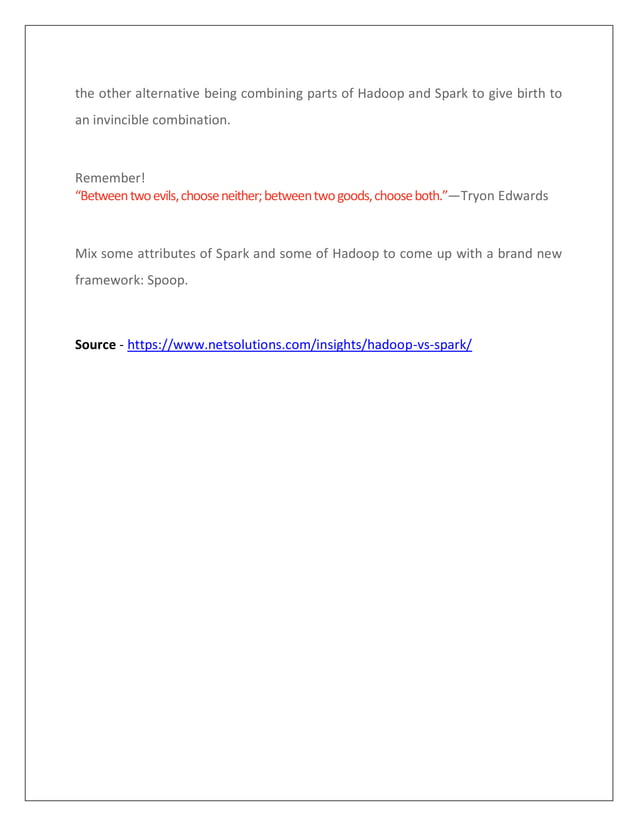 Hadoop Vs Spark — Choosing the Right Big Data Framework | PDF