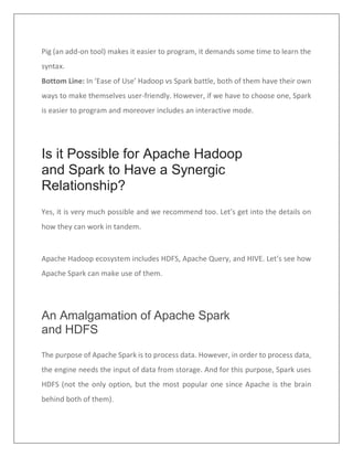 Hadoop Vs Spark — Choosing the Right Big Data Framework | PDF