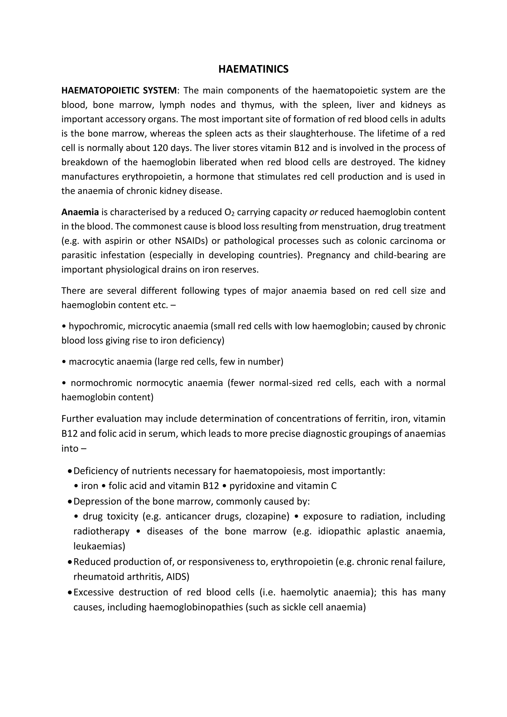 Haematinics , hematopoietic system, anaemia, clinical uses | PDF