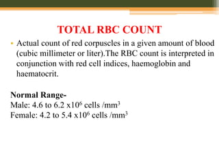 Haematological tests (Common Blood Tests) and significance | PPTX