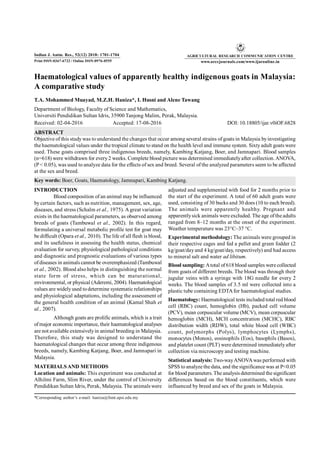 Haematological values of apparently healthy indigenous goats in ...