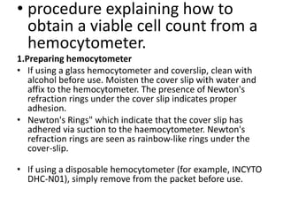 Haemocytometer ppt animal cell culture | PPTX