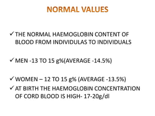 Haemoglobin estimation ,different methods and normal values | PPTX