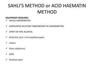 Haemoglobin estimation ,different methods and normal values | PPTX