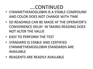 Haemoglobin estimation ,different methods and normal values | PPTX