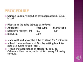 Haemoglobin estmation.pptx practical for lab technicians | PPTX
