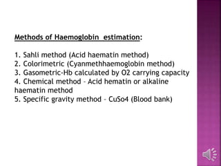 Haemoglobin estmation.pptx practical for lab technicians | PPT