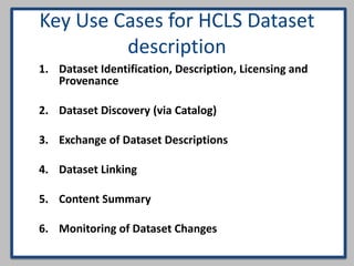 Dataset description using the W3C HCLS standard | PPTX | Databases | Computer Software and ...