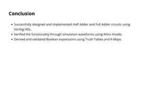 Design and Implementation of Half Adder & Full Adder using Verilog HDL ...
