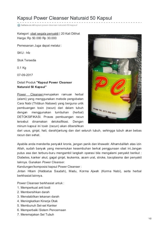 Hafaza.co.id kapsul power cleanser naturaid 50 kapsul