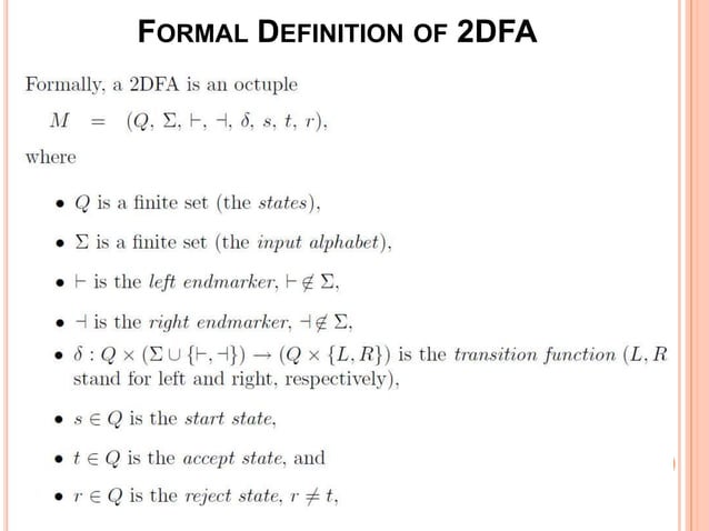 Two-way Deterministic Finite Automata | PPTX | Programming Languages | Computing