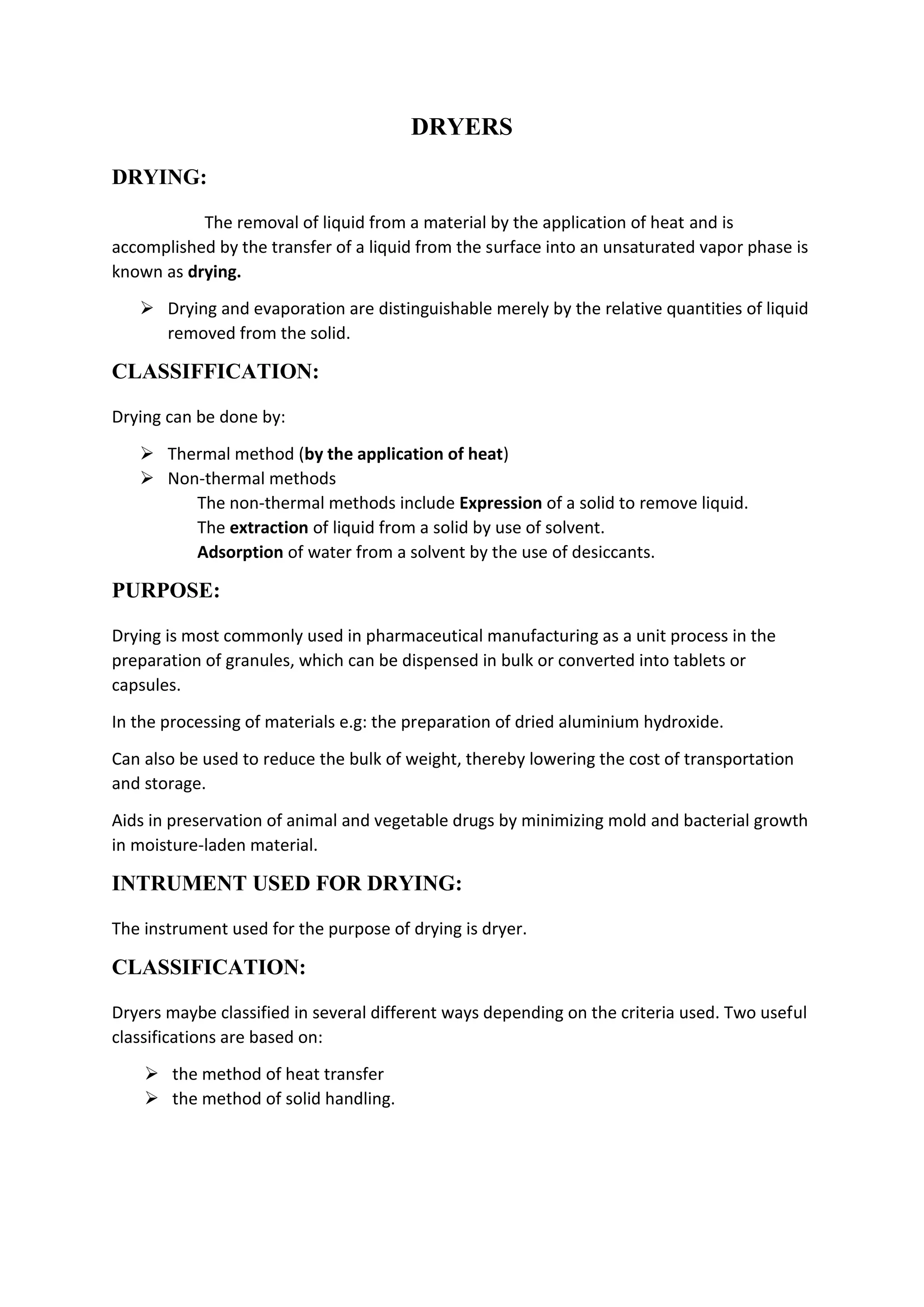 Dryers and Freeze Drying. | DOCX