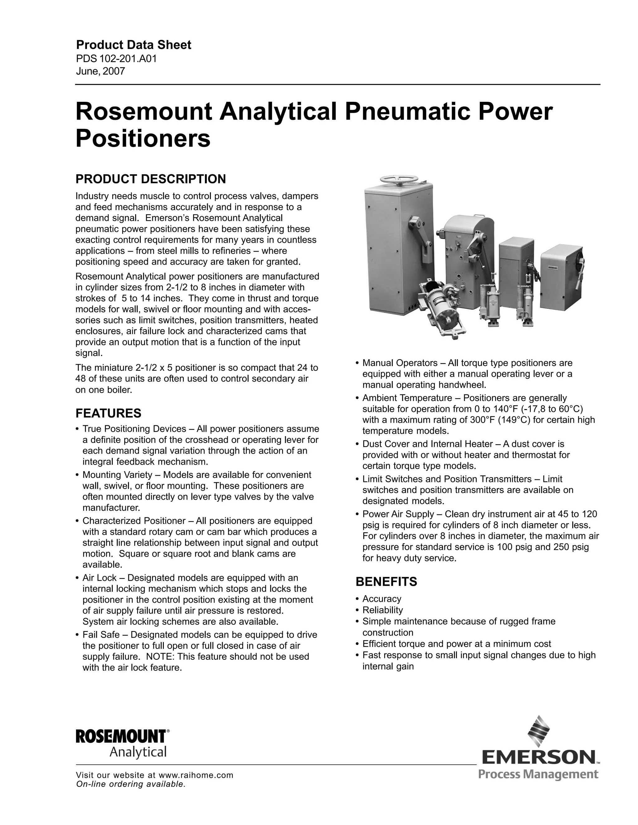 Rosemount Analytical Hagan Pneumatic Power Positioners | PDF