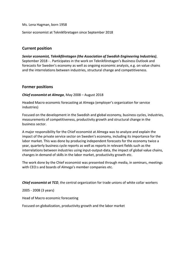 Hagman lena cv summary | PDF | Business Accounting & Finance | Business