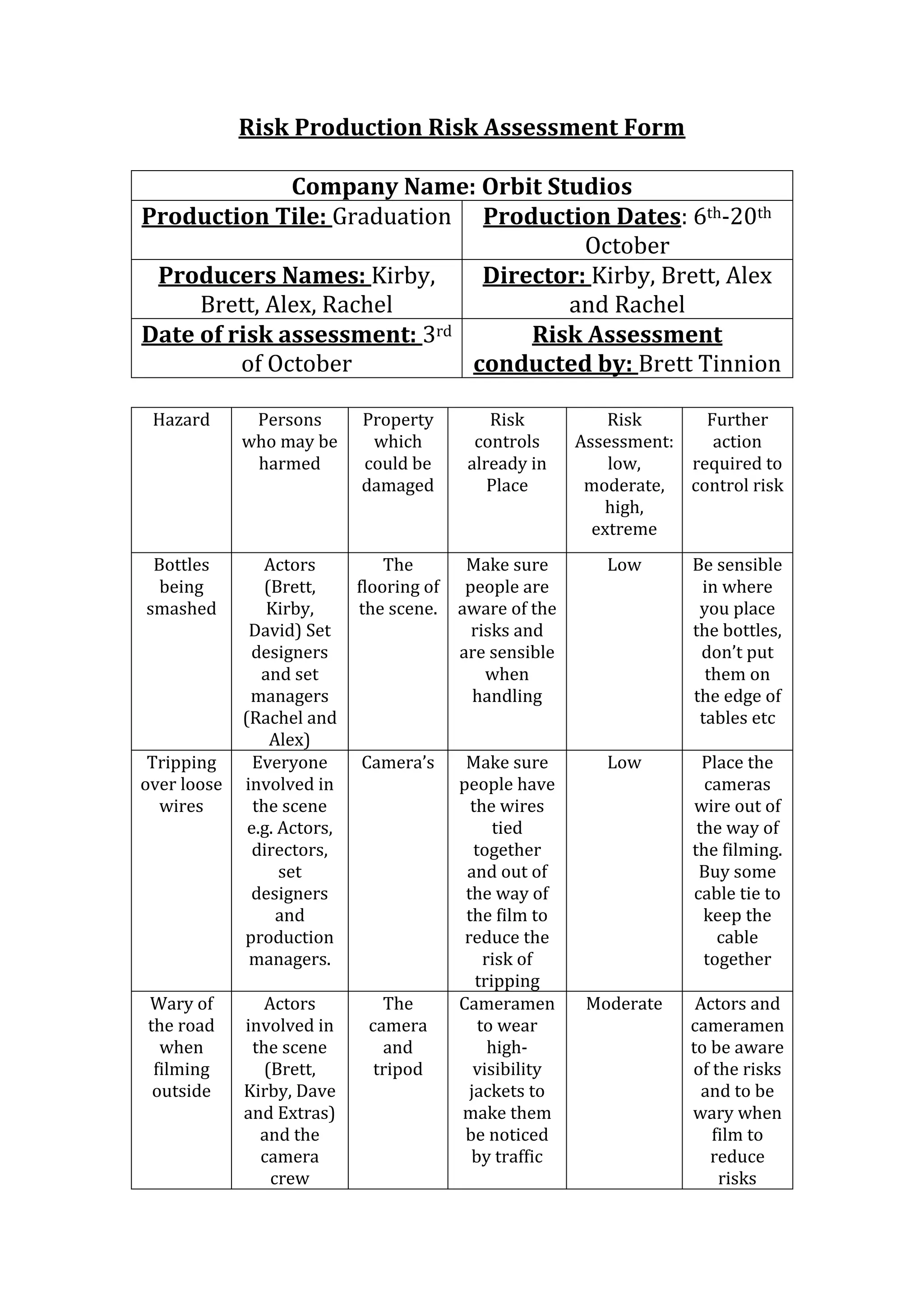 Risk Assessment Form | DOCX | First Aid | Injuries