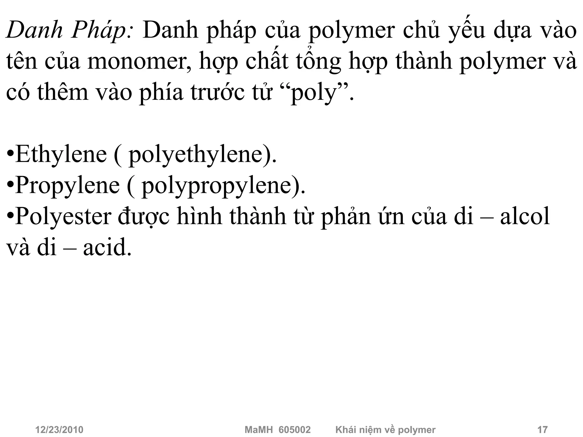 Hóa học hóa lý polymer (ts. nguyễn quang khuyến) chương 1 481724 | PDF
