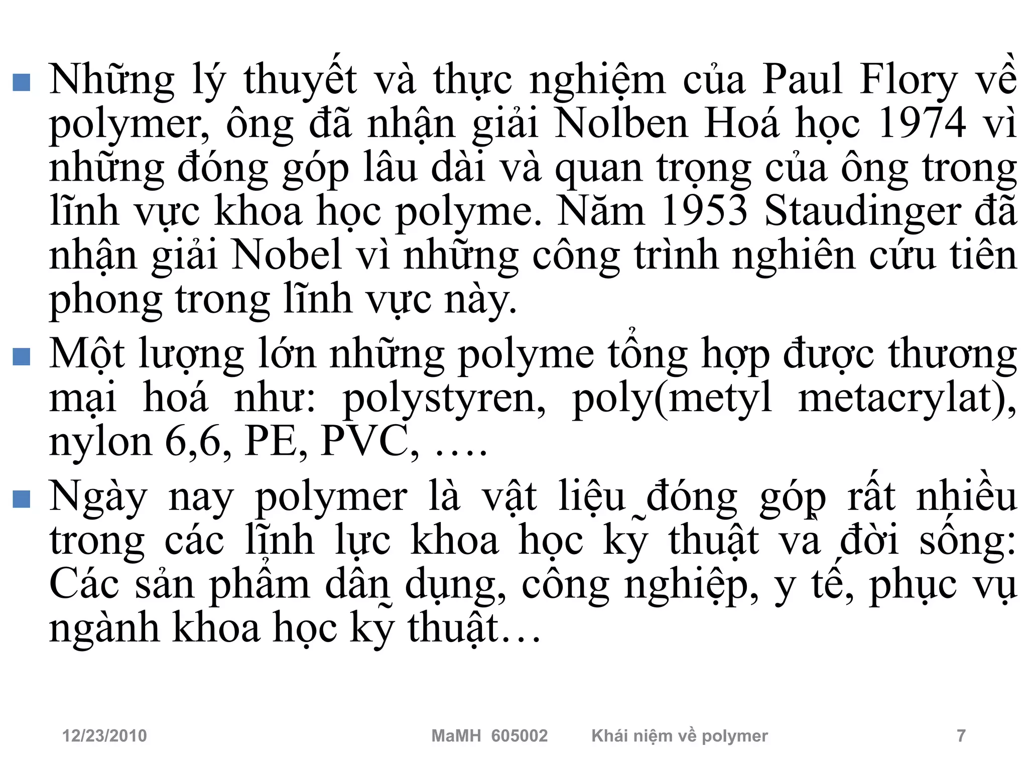 Hóa học hóa lý polymer (ts. nguyễn quang khuyến) chương 1 481724 | PDF