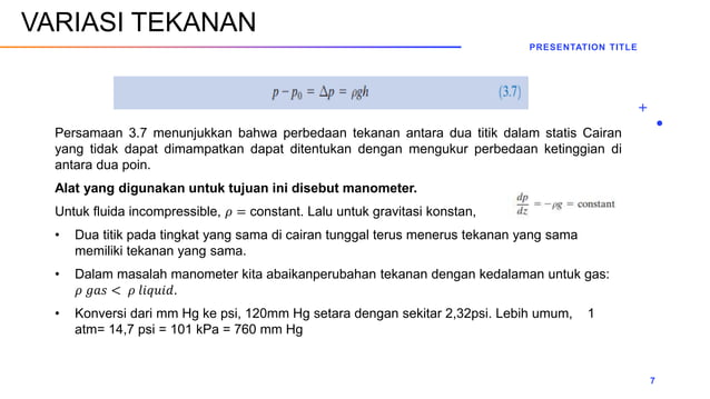 Fluida Statis dan variasi tekanan pada fluida | PPTX