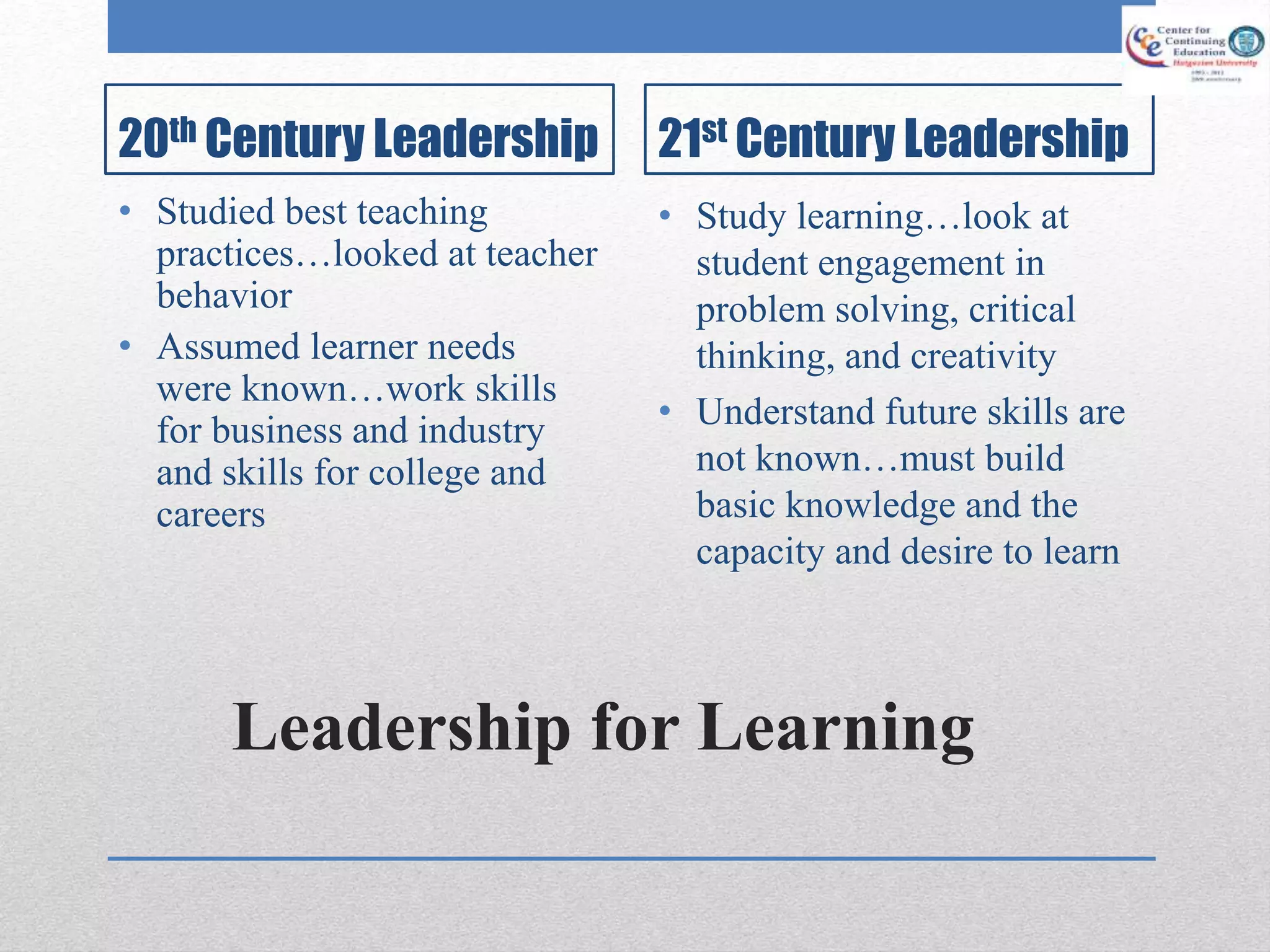 Key to School Effectiveness: 21st Century Learning Leadership | PPTX
